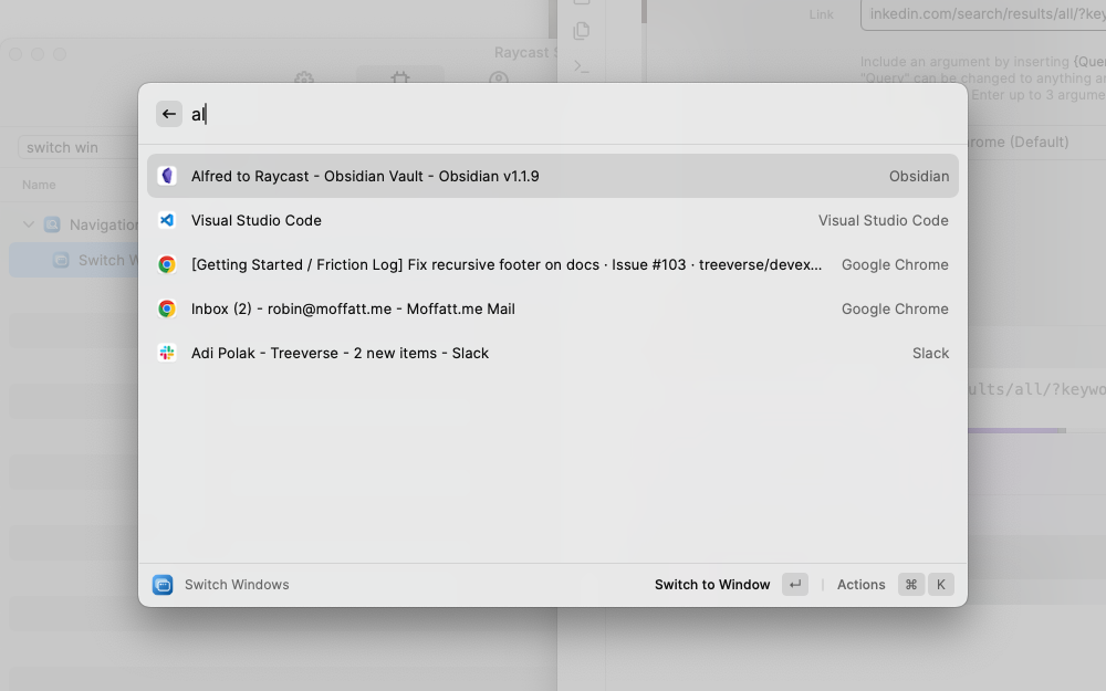 Making the move from Alfred to Raycast